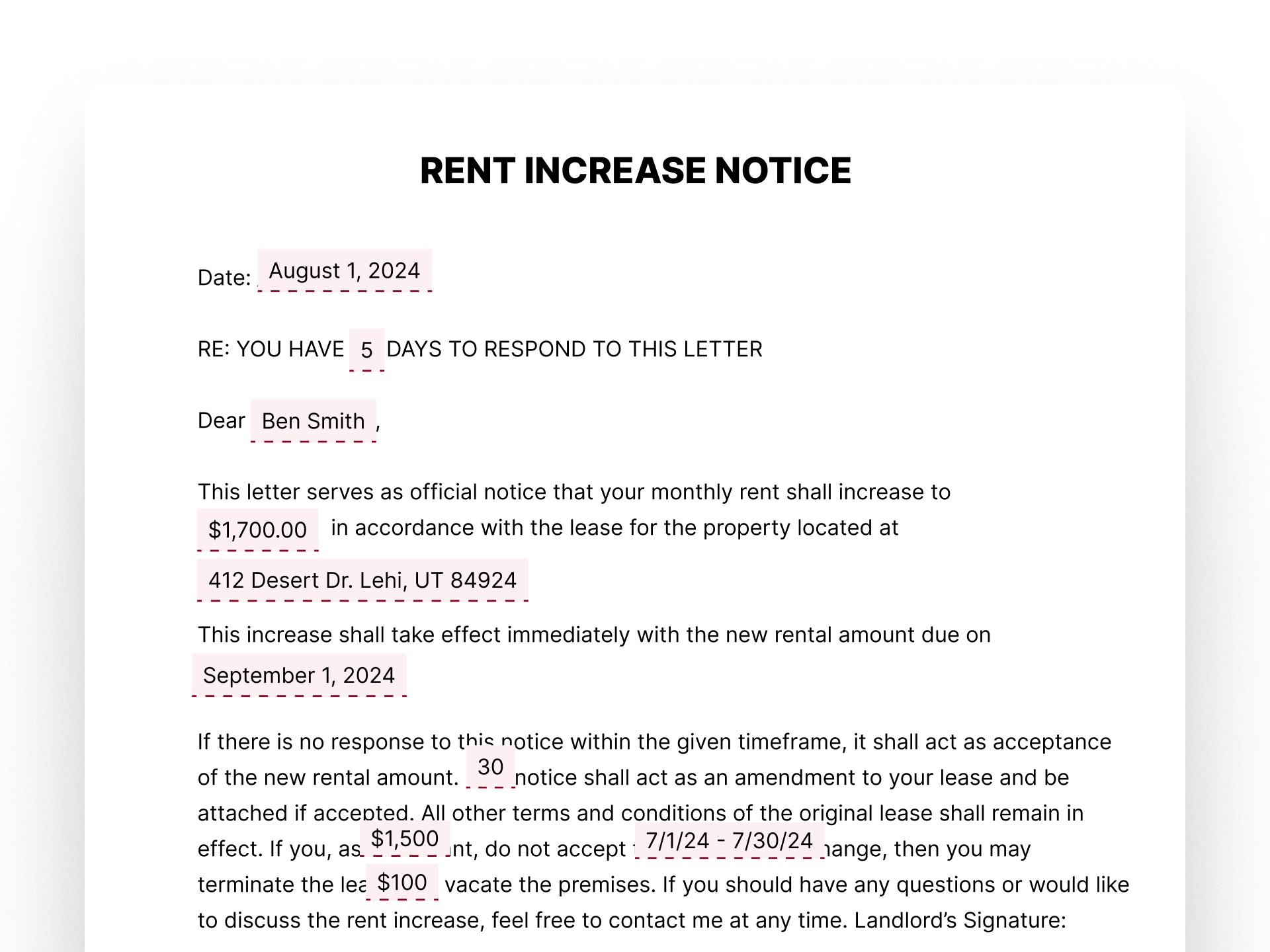 Free Rent Increase Notice Template (PDF, Word, Google Doc) | RocketRent