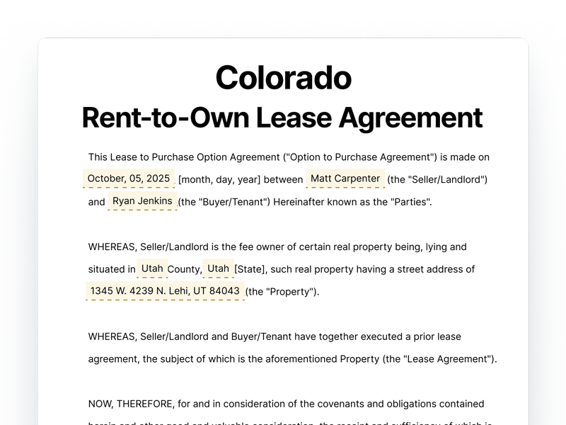 Colorado Rent-to-Own Agreement - RocketRent