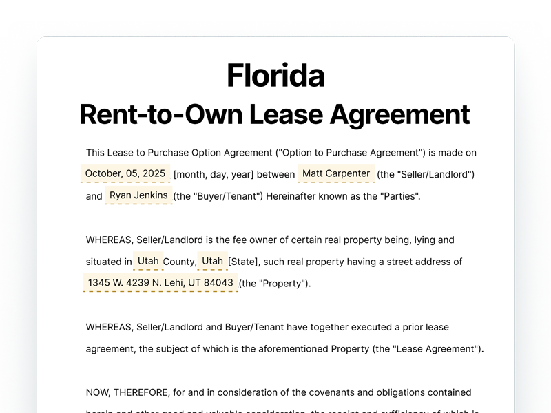 Florida Rent-to-Own Agreement - RocketRent