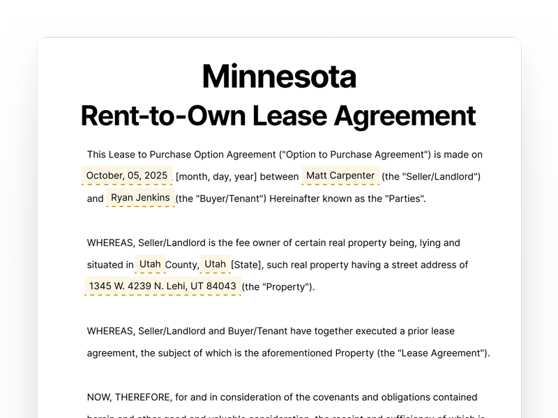 Minnesota Rent-to-Own Agreement - RocketRent
