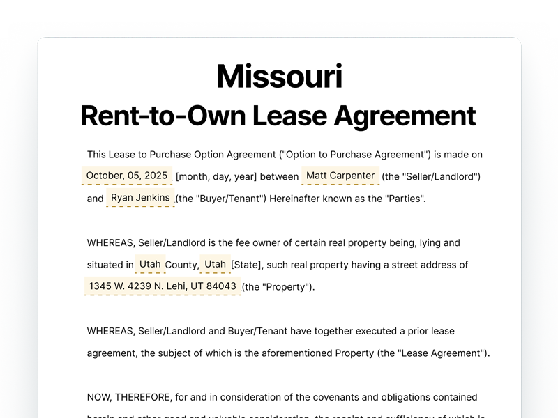 Missouri Rent-to-Own Agreement - RocketRent