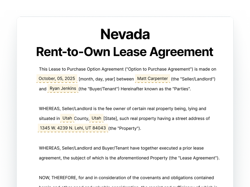 Nevada Rent-to-Own Agreement - RocketRent