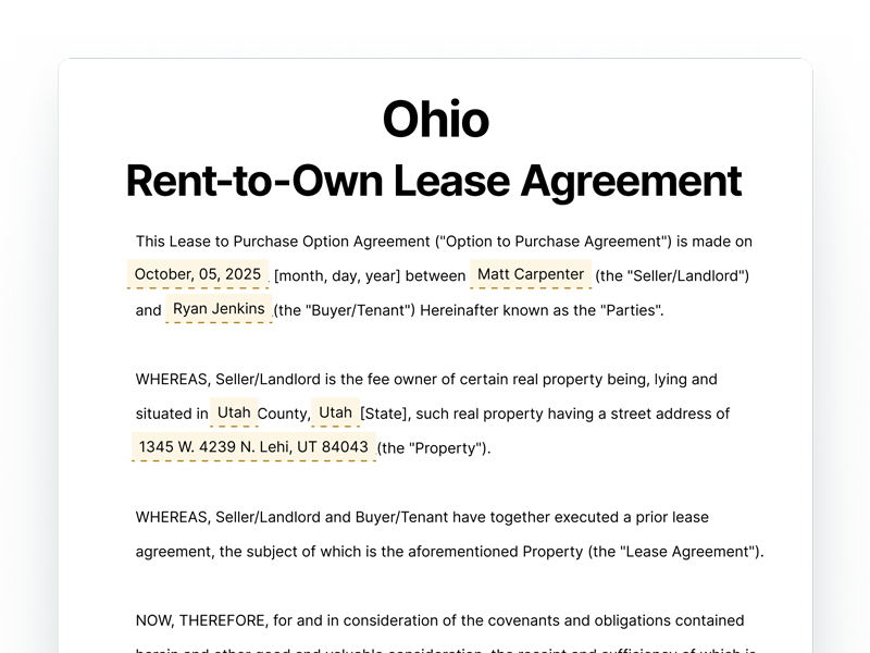 Ohio Rent-to-Own Agreement - RocketRent
