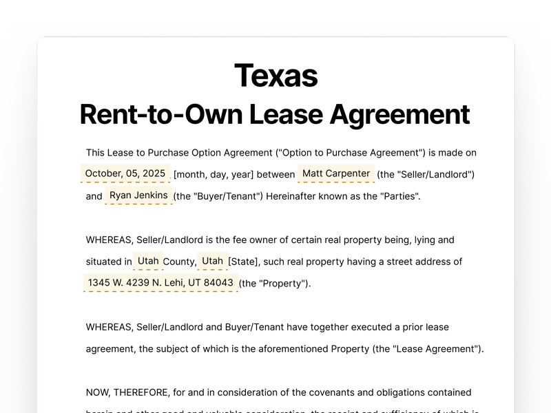Texas Rent-to-Own Agreement - RocketRent