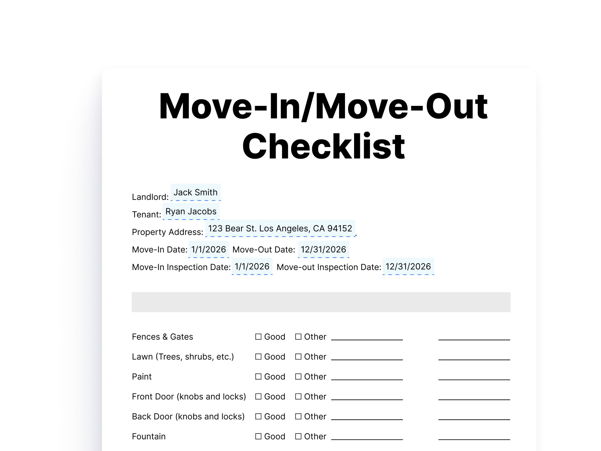 Free Move In Move Out Checklist Template (PDF, Word, Google Doc ...