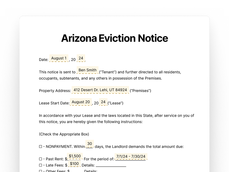 Free Arizona Eviction Notice Template (PDF, Word, Google Doc) | RocketRent