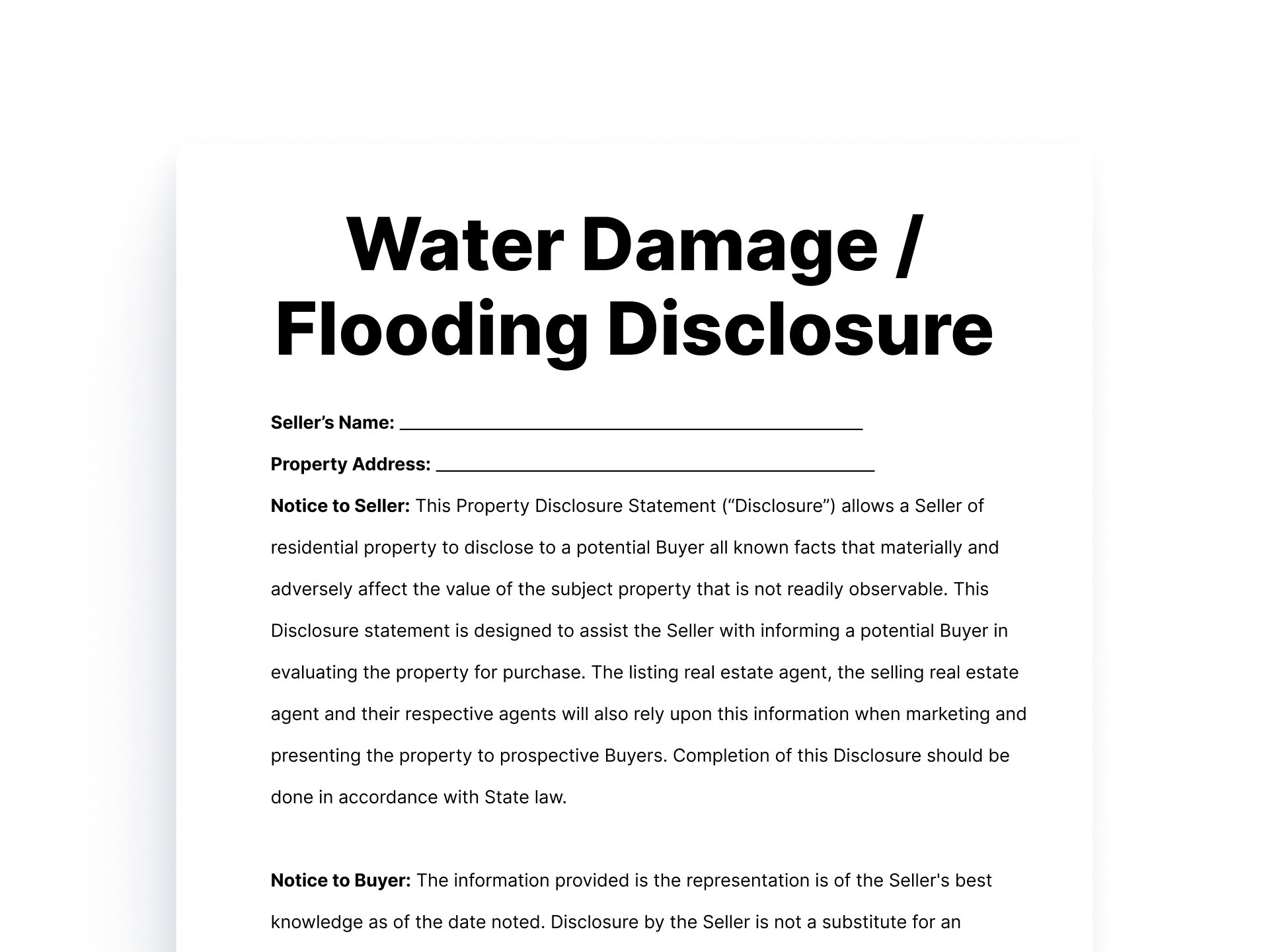 Free Water Damage Flooding Disclosure Template (PDF, Word, Google Doc ...