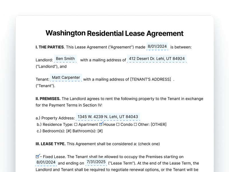 Free Washington Residential Lease Agreement Template (PDF, Word, Google ...