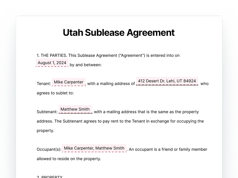 Utah Sublease Agreement - RocketRent