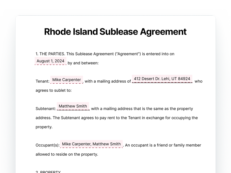Rhode Island Sublease Agreement - RocketRent