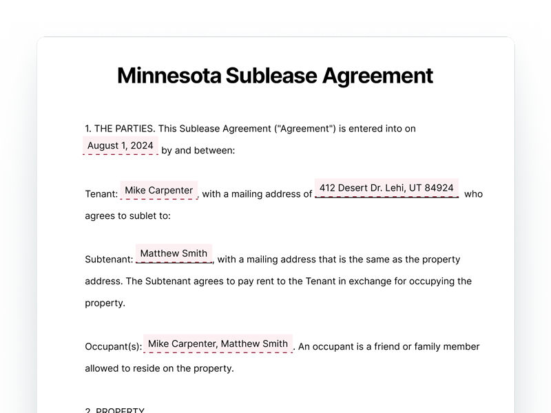 Minnesota Sublease Agreement - RocketRent