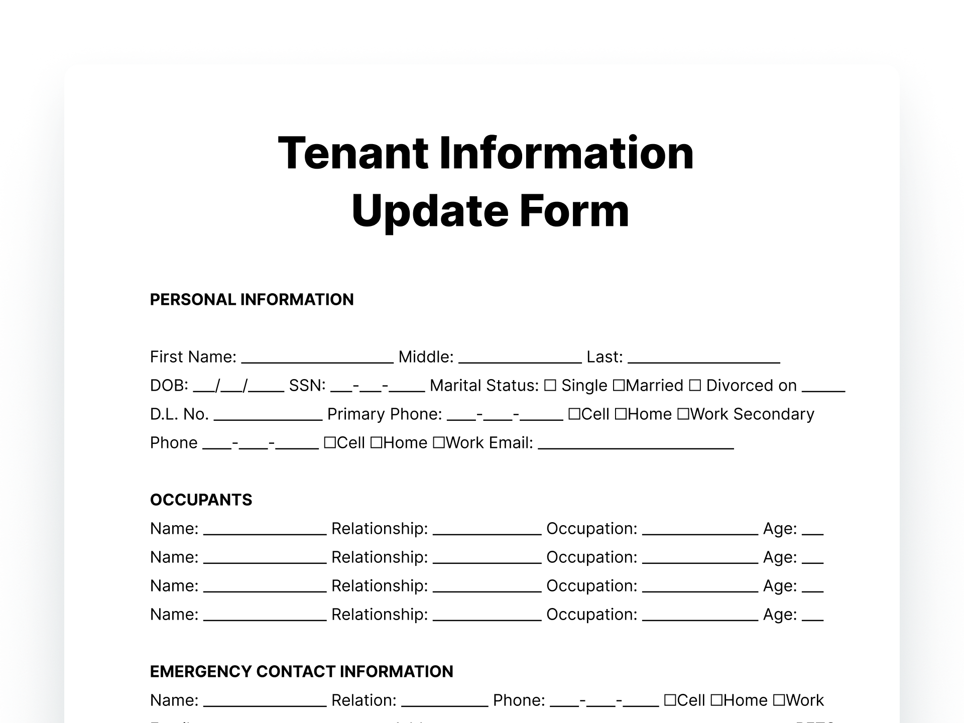 Tenant Information Update Form - RocketRent