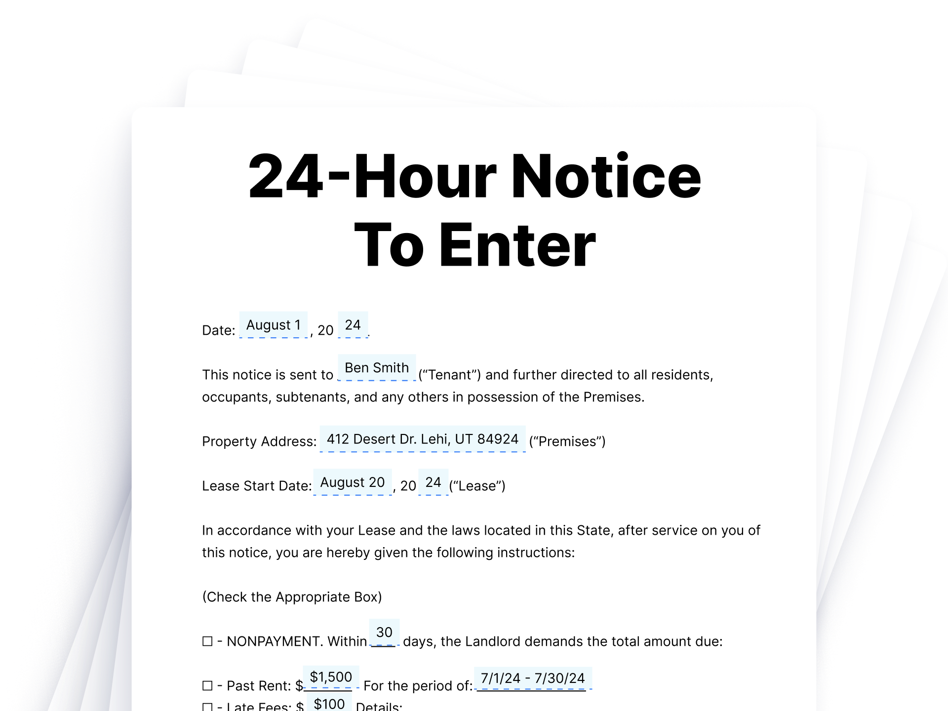 Free 24 Hour Notice To Enter Template (PDF, Word, Google Doc) | RocketRent