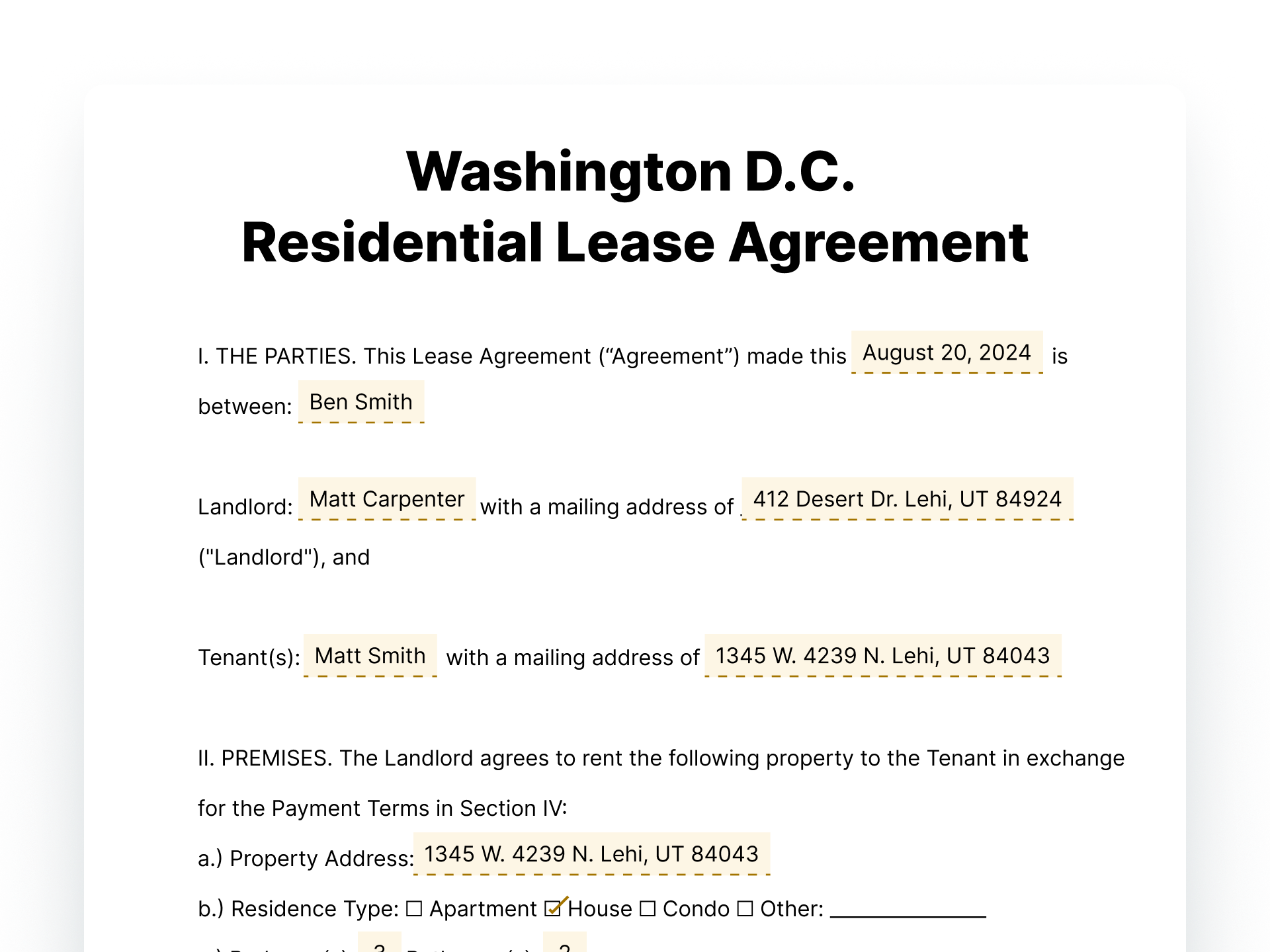Washington D.C. Residential Lease Agreement - RocketRent