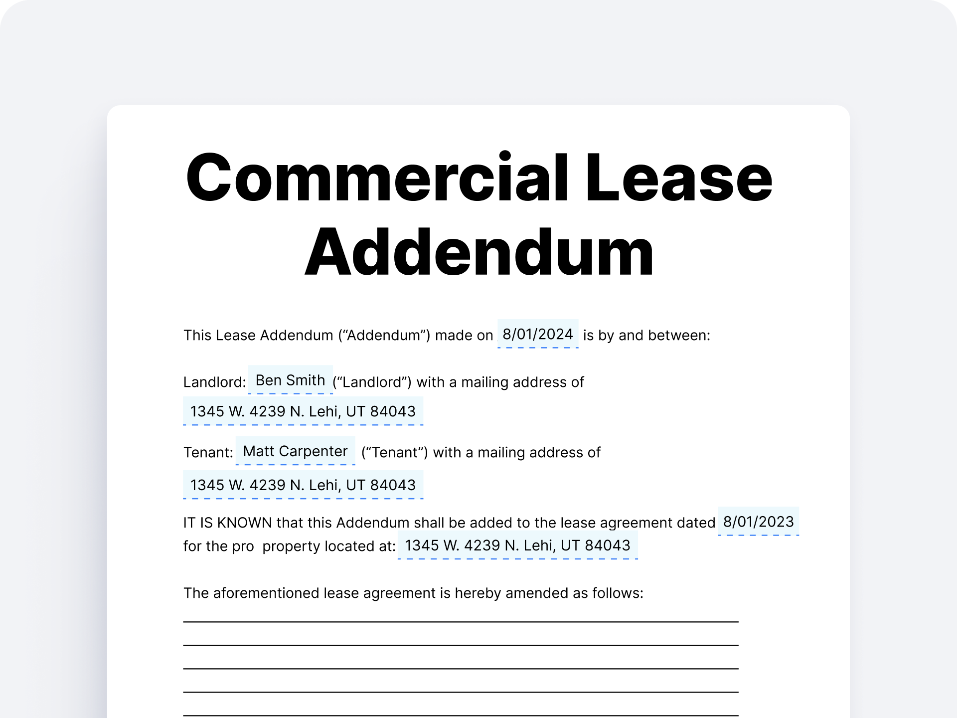 Free Commercial Lease Addendum Template (PDF, Word, Google Doc ...