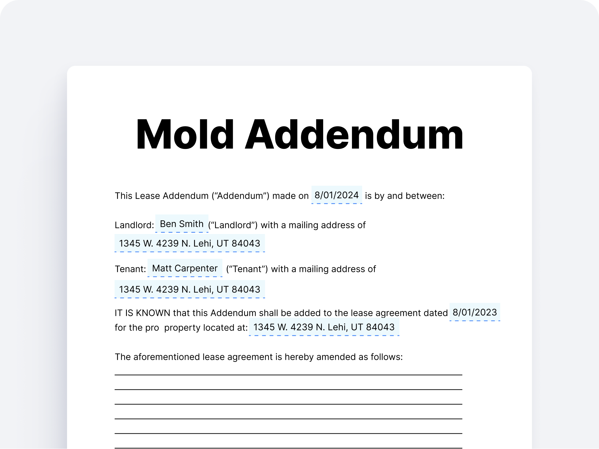 Free Mold Addendum Template (PDF, Word, Google Doc) | RocketRent