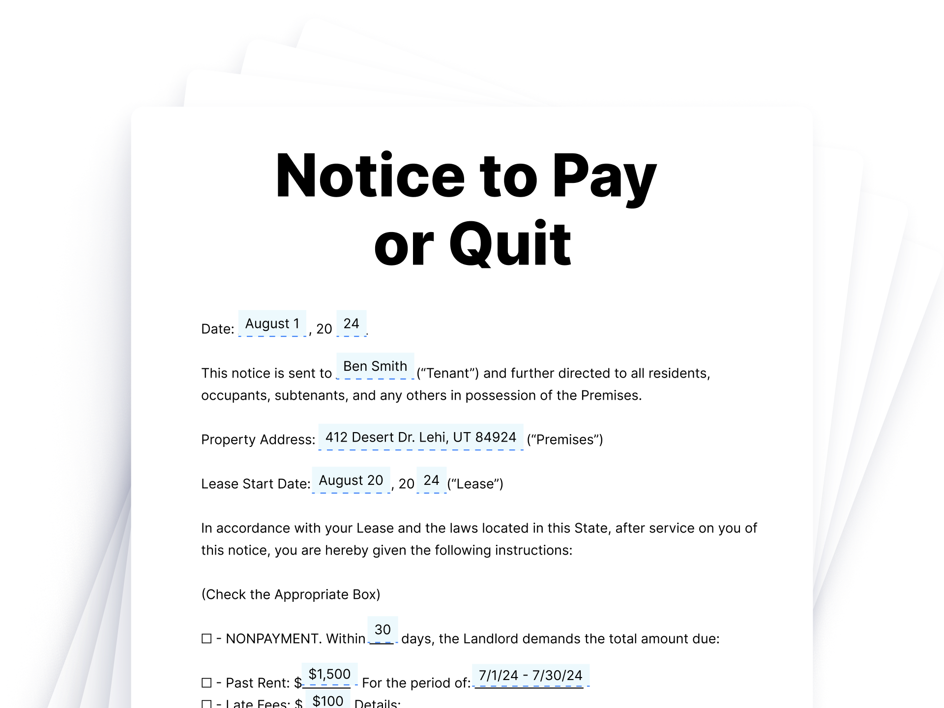 Free Notice To Pay Or Quit Eviction Notice Template (PDF, Word, Google ...