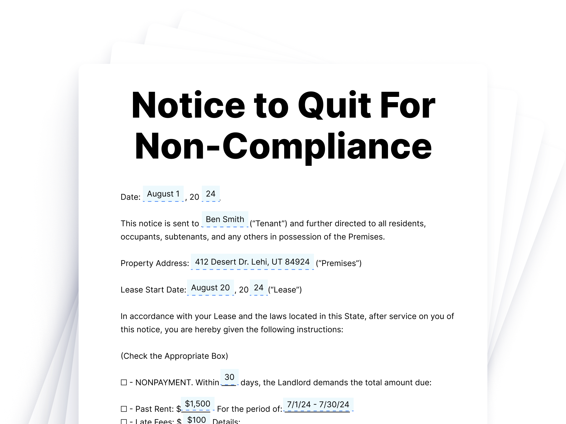 Free Notice To Quit For Non Compliance Eviction Notice Template (PDF ...