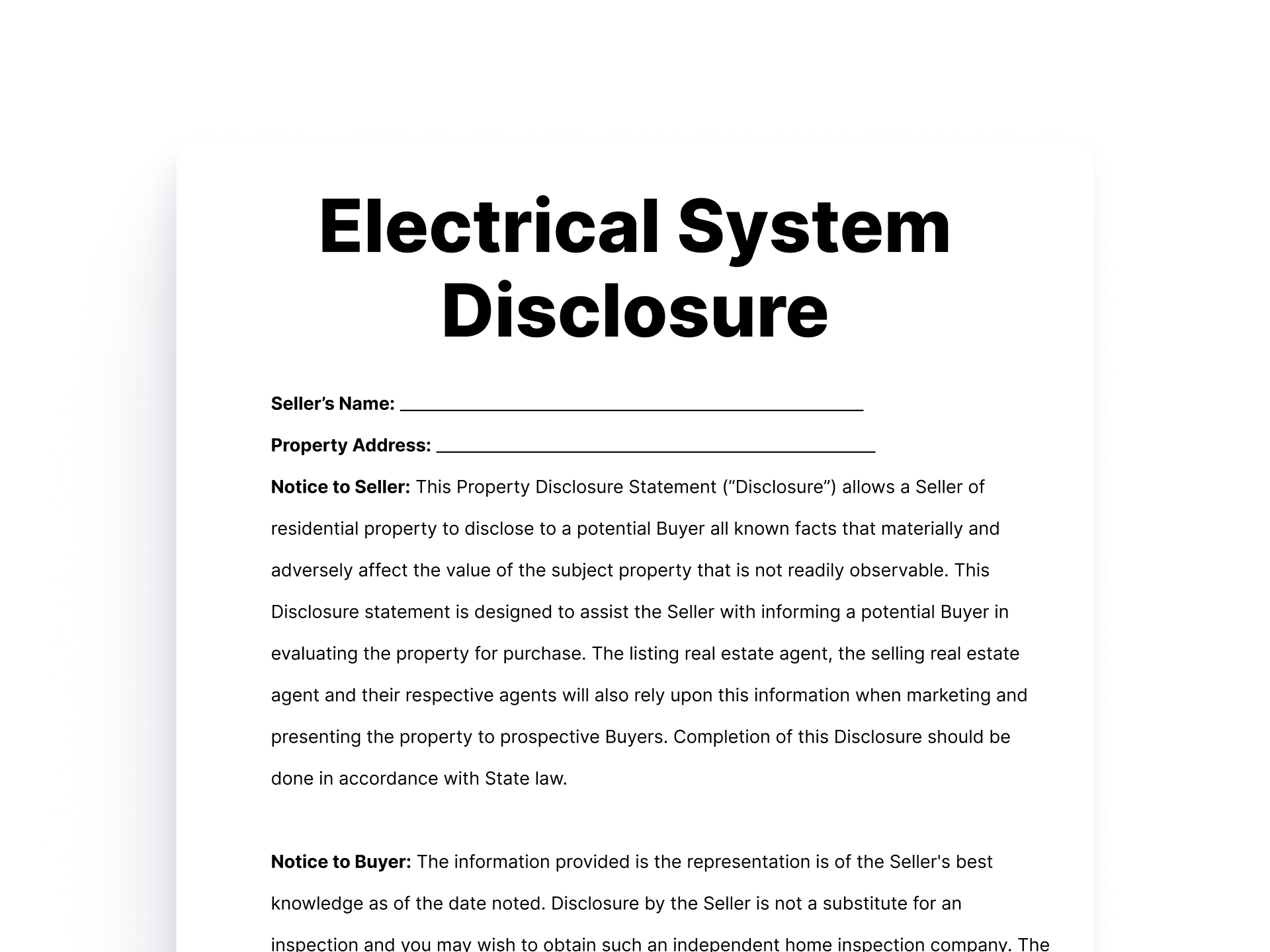 Free Electrical System Disclosure Template (PDF, Word, Google Doc ...