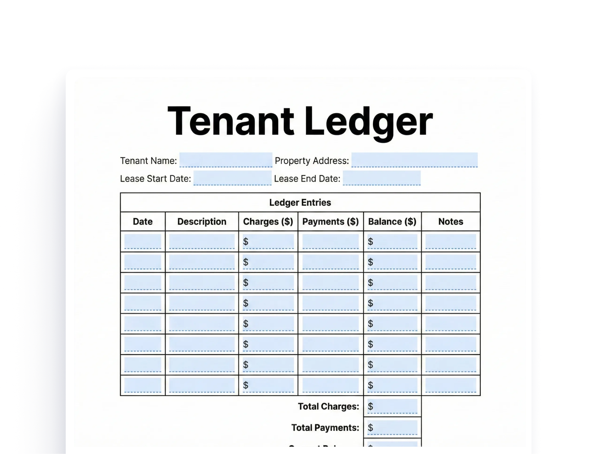 Free Tenant Ledger Financial Template (PDF, Word, Google Doc) | RocketRent