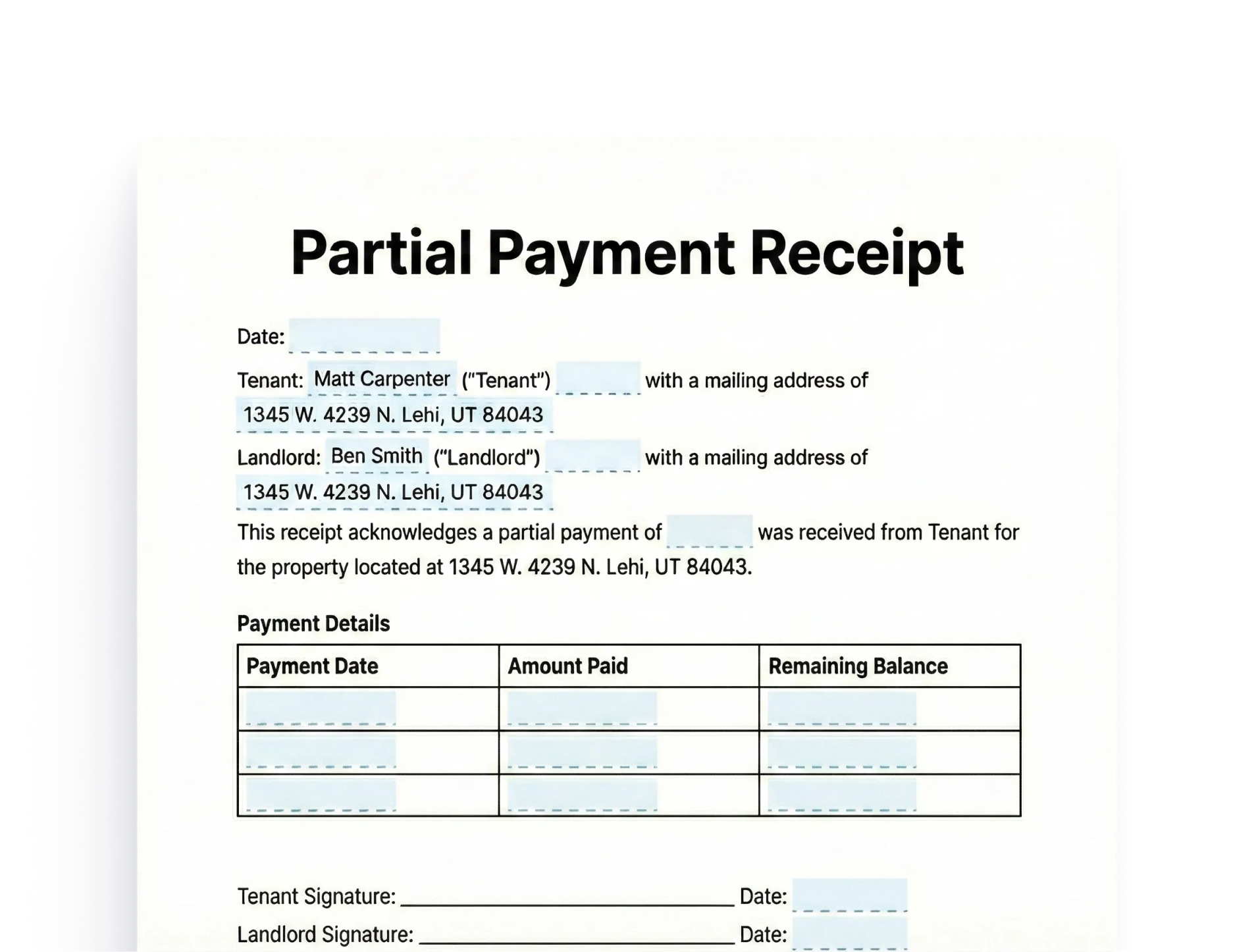 Free Partial Payment Receipt Template (PDF, Word, Google Doc) | RocketRent