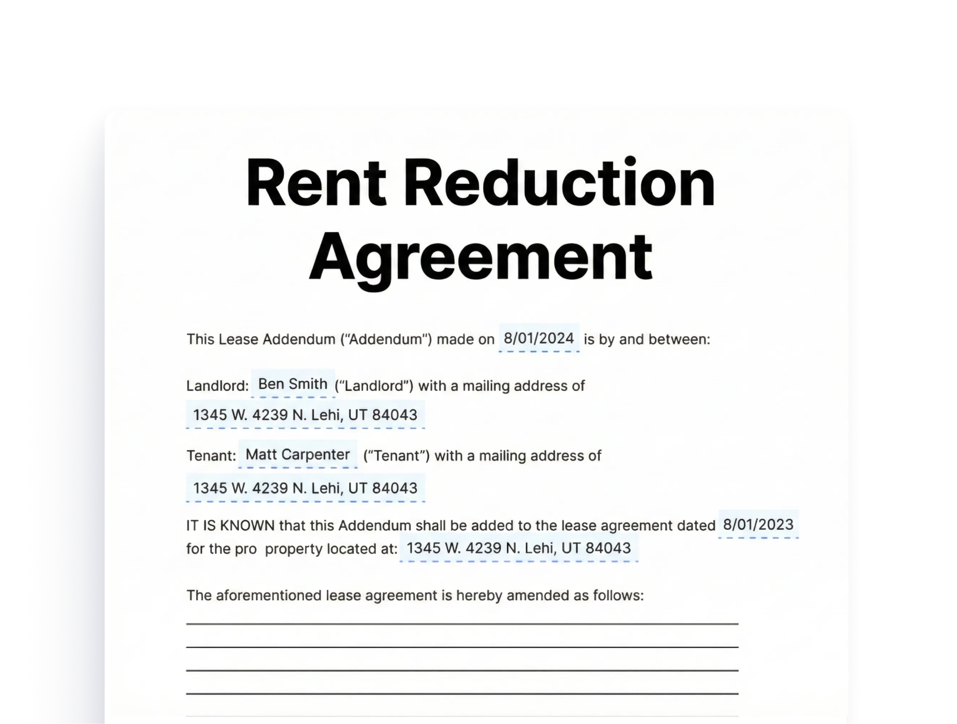 Free Rent Reduction Agreement Template (PDF, Word, Google Doc) | RocketRent