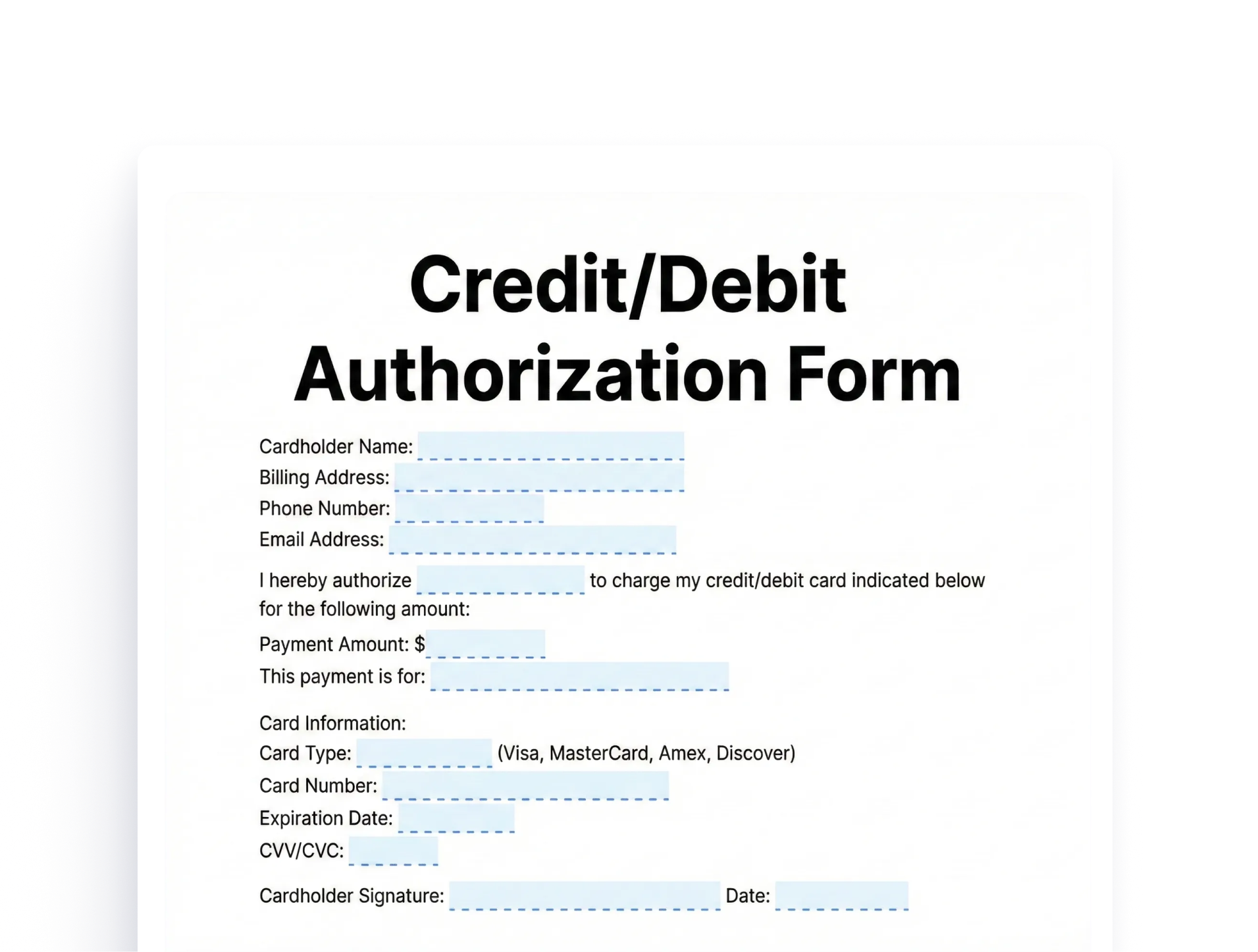 Free Credit And Debit Card Authorization Form Template (PDF, Word ...