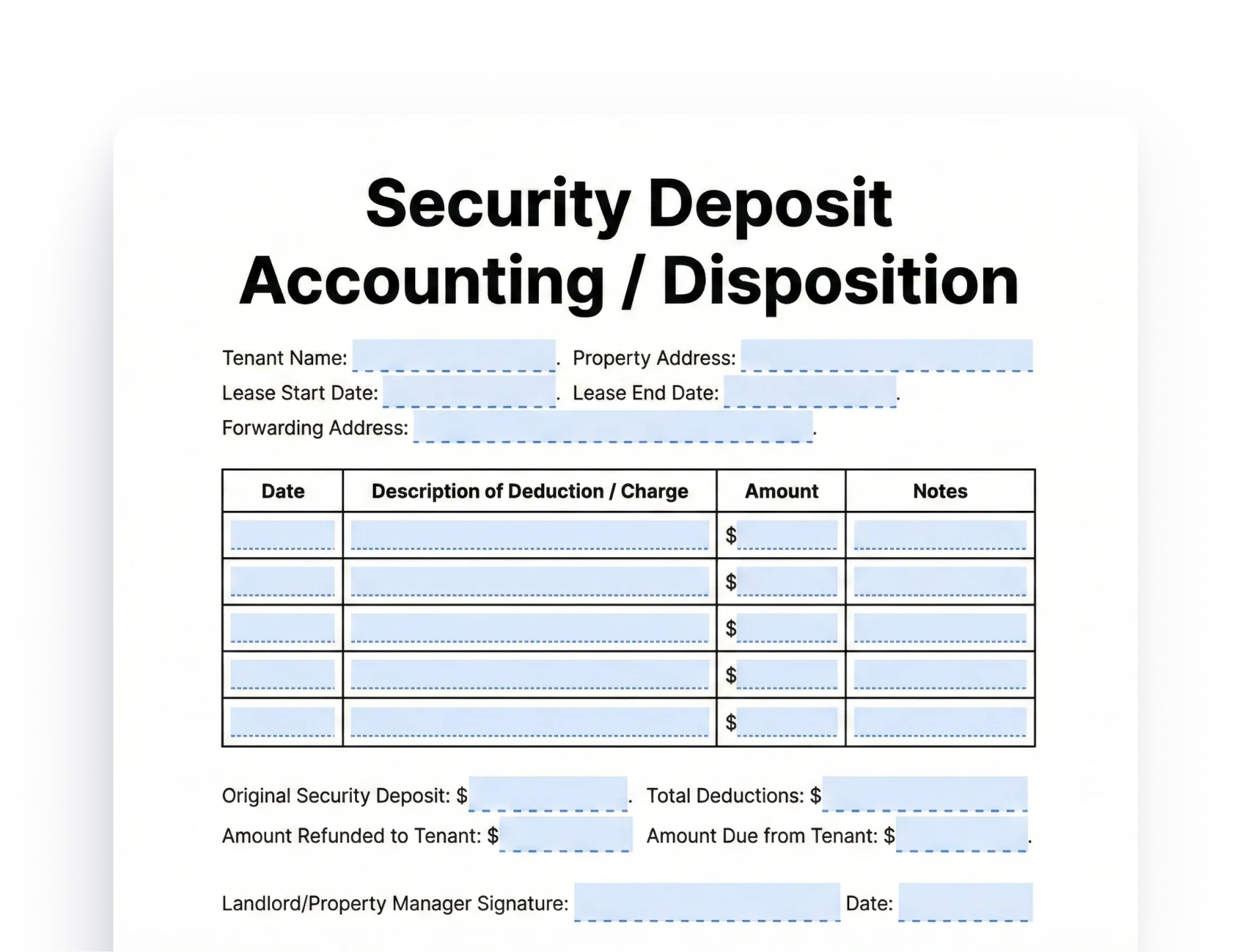 Free Security Deposit Accounting Disposition Financial Template (PDF ...