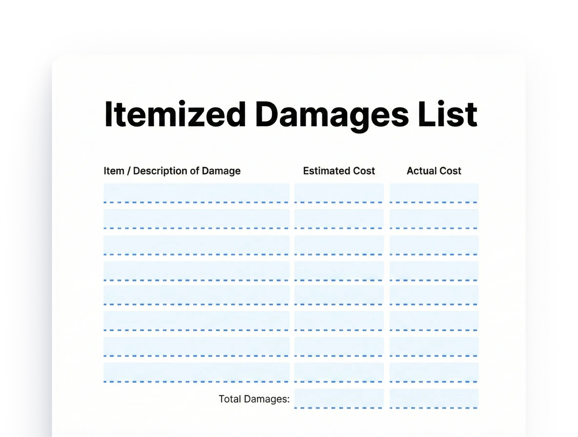 Free Itemized Damages List Financial Template (PDF, Word, Google Doc ...