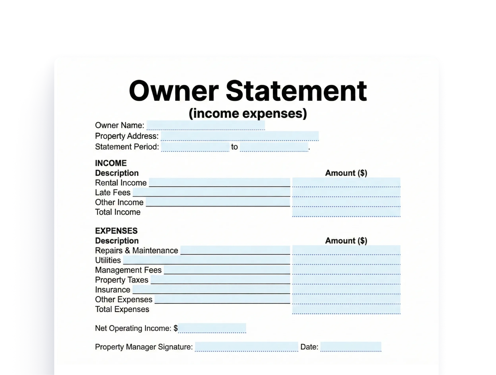 Free Owner Statement Financial Template (PDF, Word, Google Doc ...