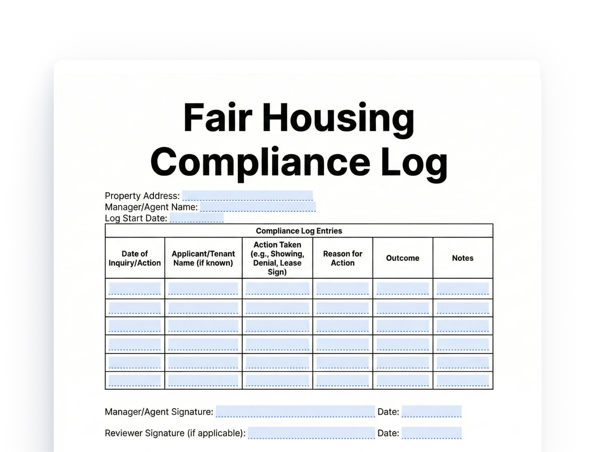 Free Fair Housing Compliance Log Financial Template (PDF, Word, Google ...